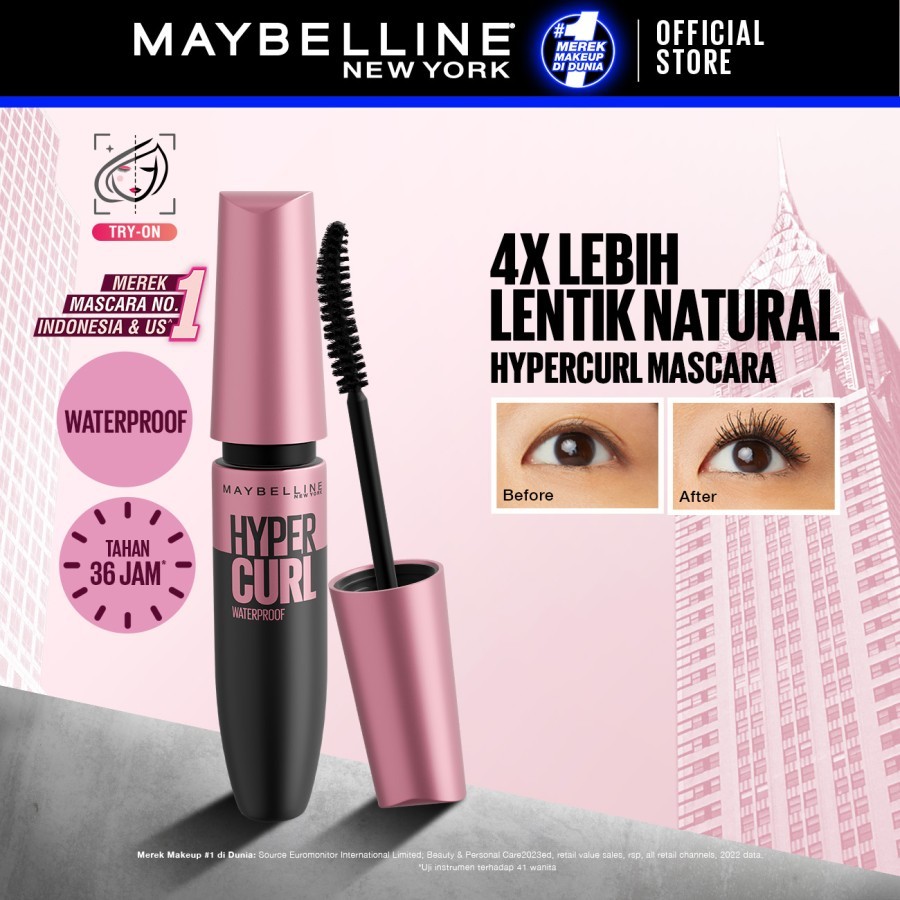 Jual Maybelline Volum Express Hyper Curl Mascara Waterproof - Black ...
