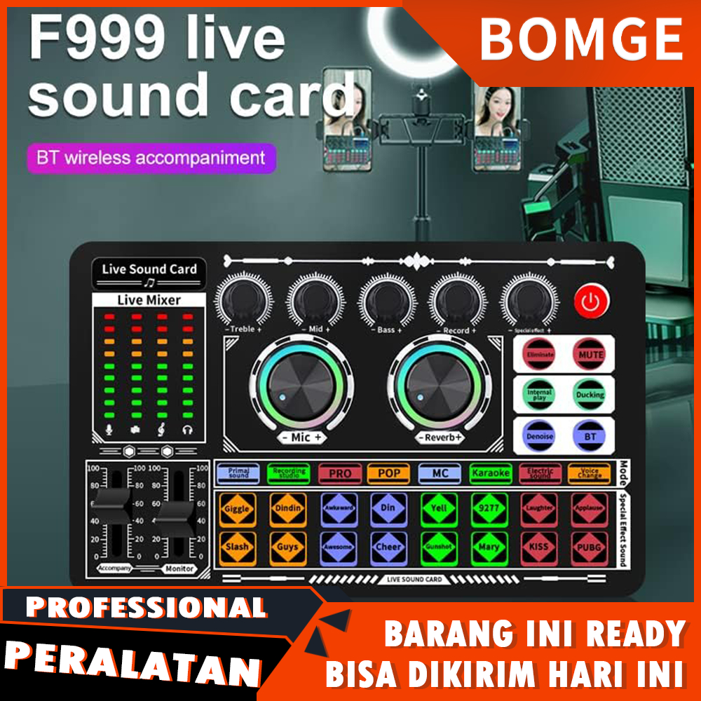 Jual F999 Live Sound Card Audio Mixer, Antarmuka Audio Podcast dengan Efek DJ Mixer, Pengubah ...