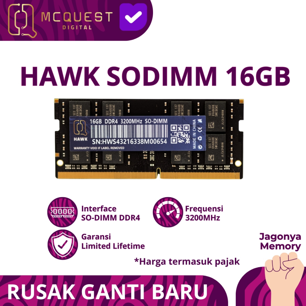Jual Dreamarthem Mcquest Hawk Sodimm Ddr4 Pc25600 3200Mhz 16Gb - Memory Ram Laptop Murah ...