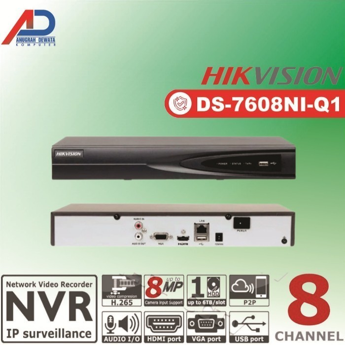 Jual NVR HIKVISION 8 CHANNEL DS-7608NI-Q1 Non PoE | Shopee Indonesia