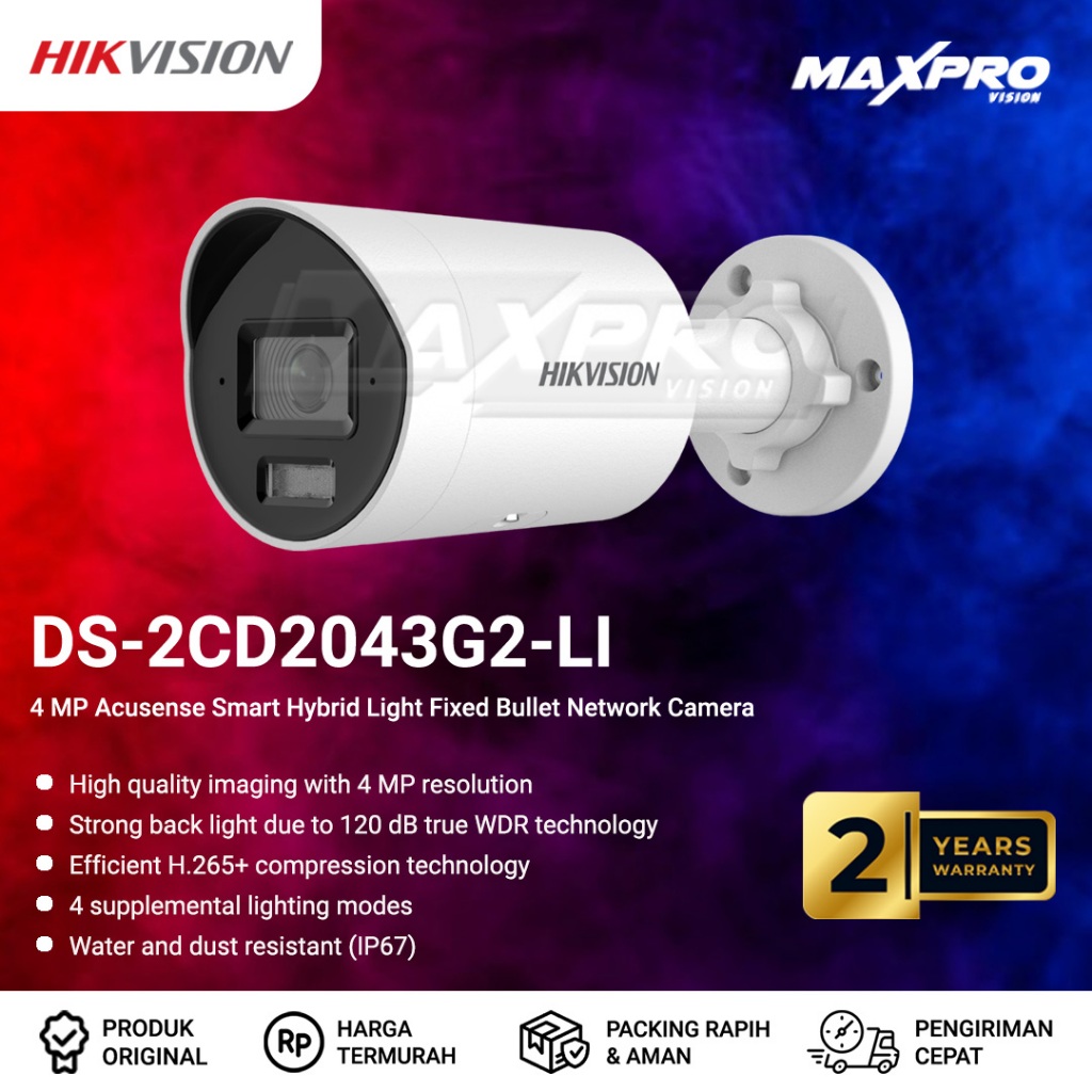 Jual DS-2CD2043G2-LI - HIKVISION IP 4MP ACUSENSE SMART HYBRID LIGHT BULLET CAMERA | Shopee Indonesia