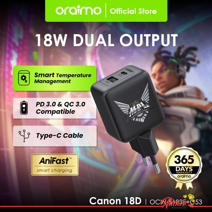 Jual Oraimo Charger x MPL Mobile Legends Cannon 18D OCW-5183E Dual ...
