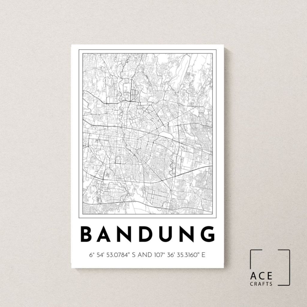 Jual Bandung Indonesia City Map hiasan dinding minimalis poster peta ...