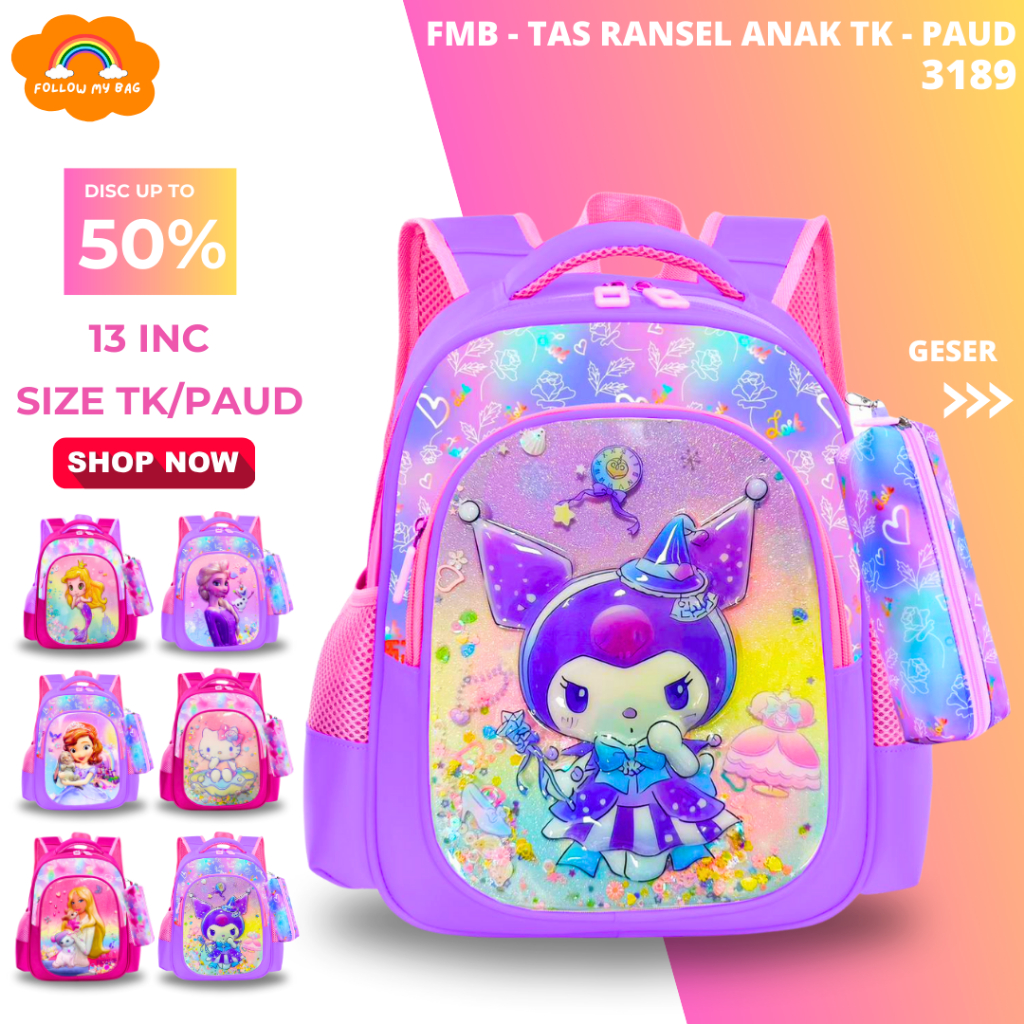 Jual FMB tas Sekolah Anak Perempuan TK Kuromi Gambar Timbul Ransel Anak Paud 3189 - Tas Ransel ...