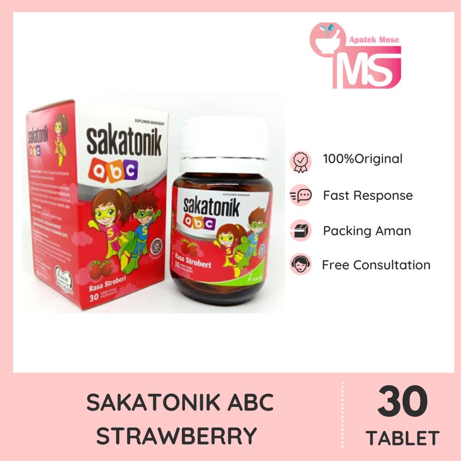 Jual SAKATONIK ABC STRAWBERRY 30 TABLET / TABLET HISAP MULTIVITAMIN ...