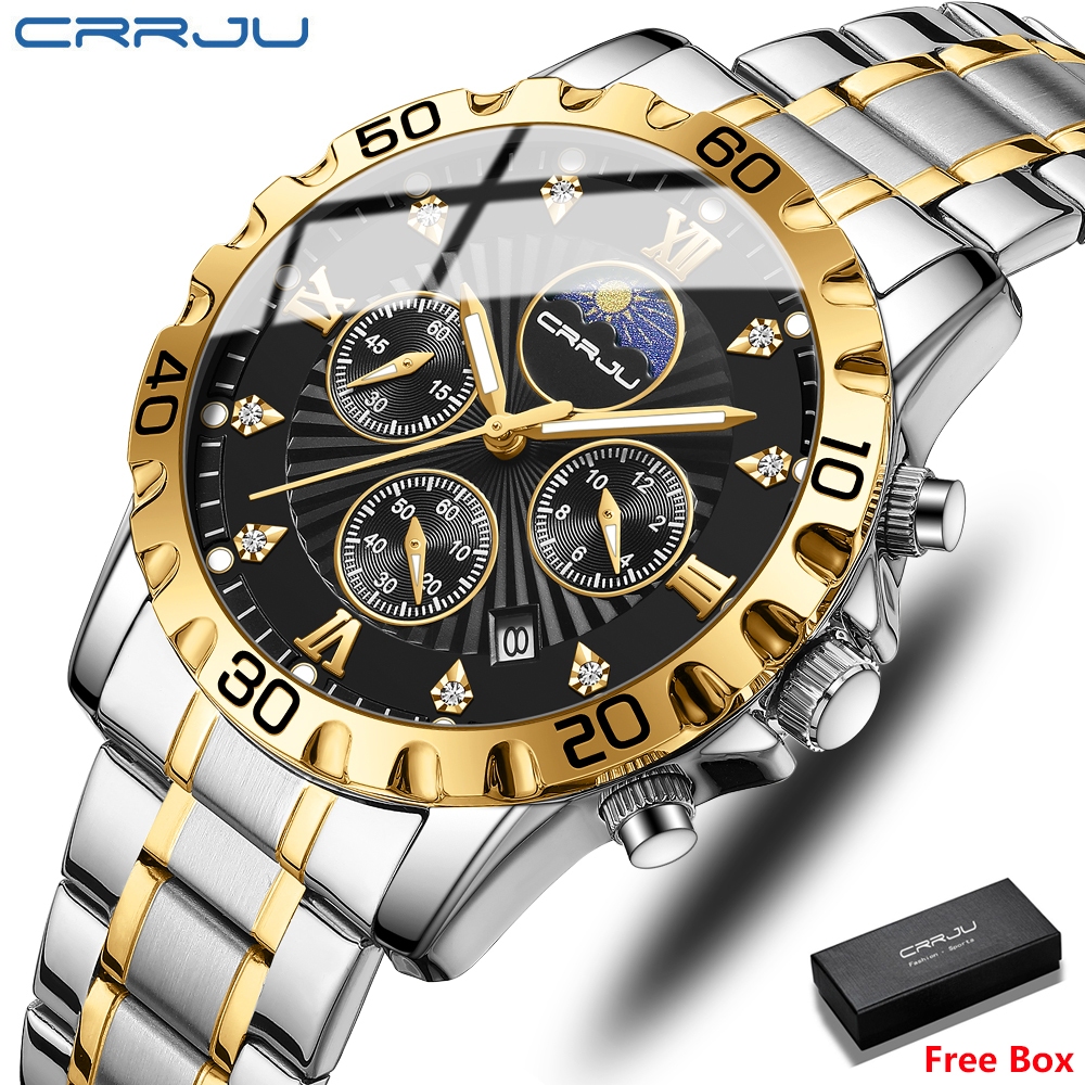 Jual Jam Tangan Pria CRRJU Unik Mewah Sport Stainless Steel Mesh Strap ...