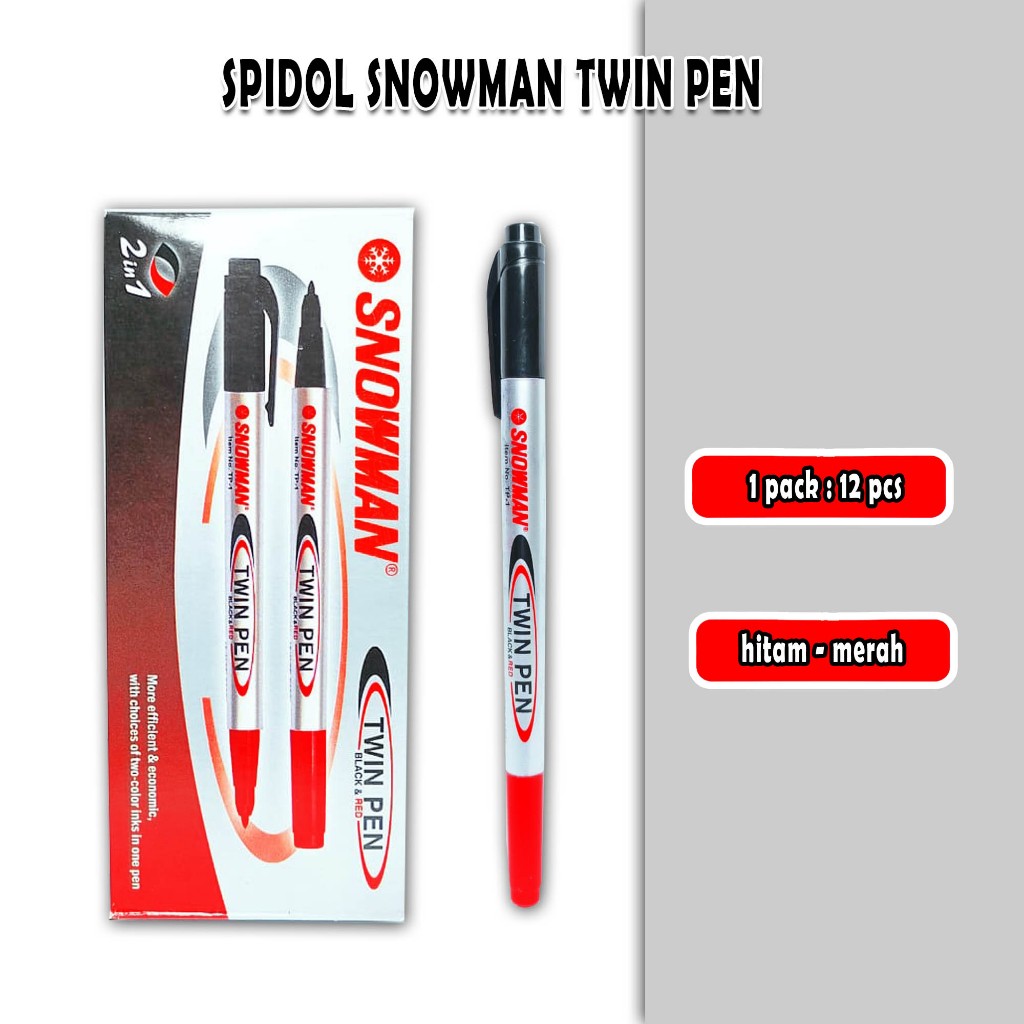 Jual spidol snowman kecil twin pen hitam merah / 1 pack / 12 pcs ...