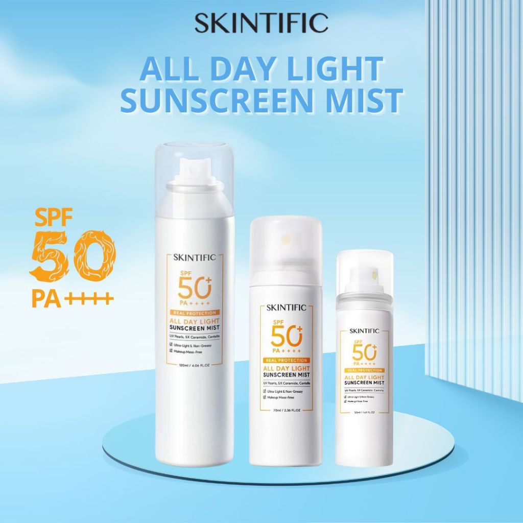 Jual SKINTIFIC All Day Light Sunscreen Mist 50 Ml & 70 Ml With SPF 50 PA++++ | Shopee Indonesia