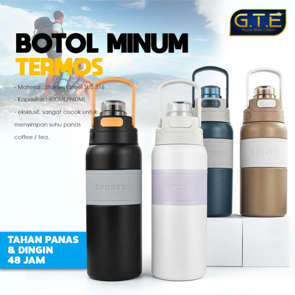 Jual GTE | Botol Minum Hitam Aesthetic/Botol Air Minum Sport/Stainless ...