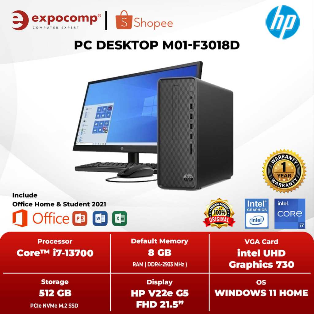 Jual Hewlett Packard HP PC DESKTOP M01-F3018d BLACK CORE i7-13700 8GB ...