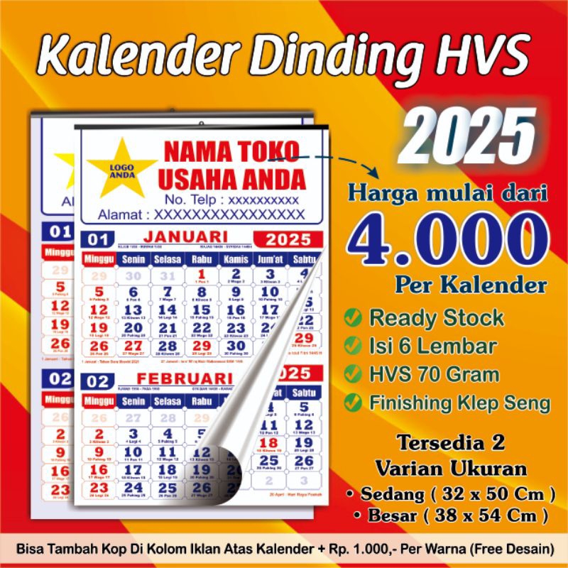 Jual KALENDER DINDING 2025 KERJA JAWA/MASEHI/HIJRIYAH HVS CETAK KOP | Shopee Indonesia