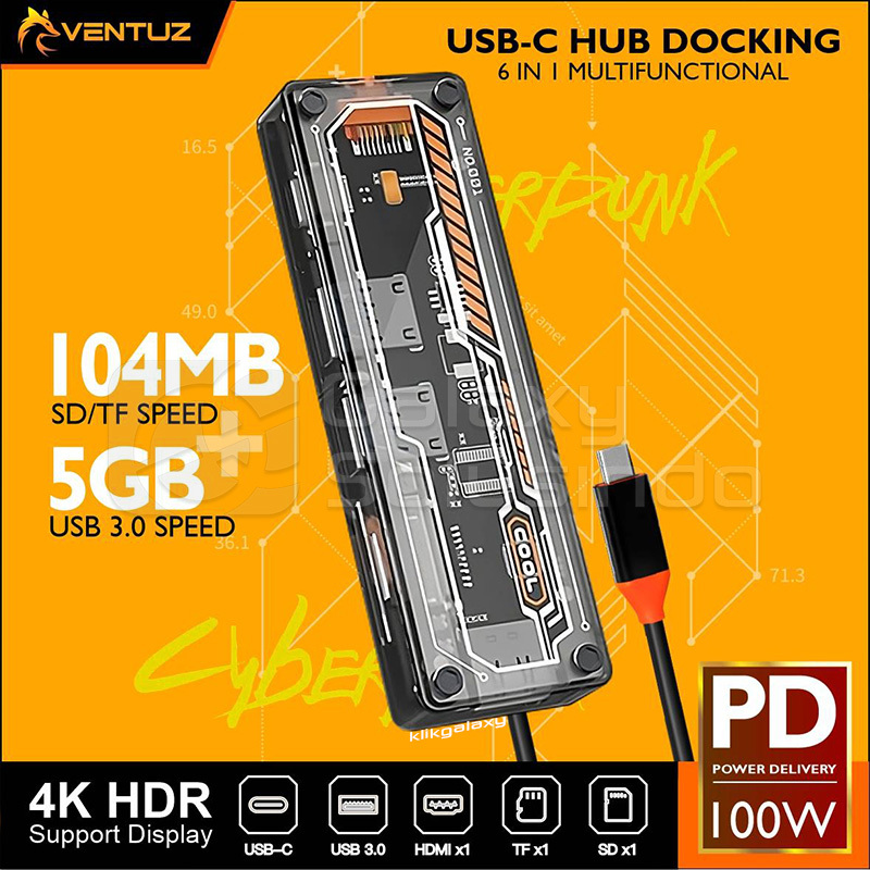 Jual VENTUZ USB Type-C to 6In1 HDMI 4K SD/TF Card Reader PD Multiport USB HUB | Shopee Indonesia