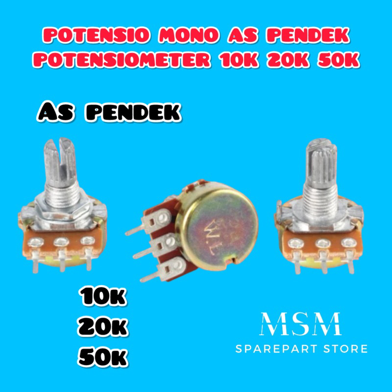 Jual POTENSIO MONO AS PENDEK POTENSIOMETER 10K 20K 50K | Shopee Indonesia