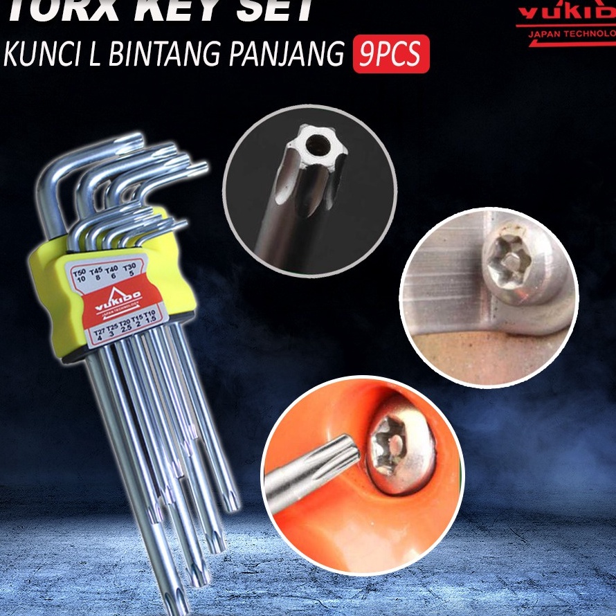 Jual CRV Kunci L bintang Lengkap 9 pcs Hex Key YUKIDO | Shopee Indonesia