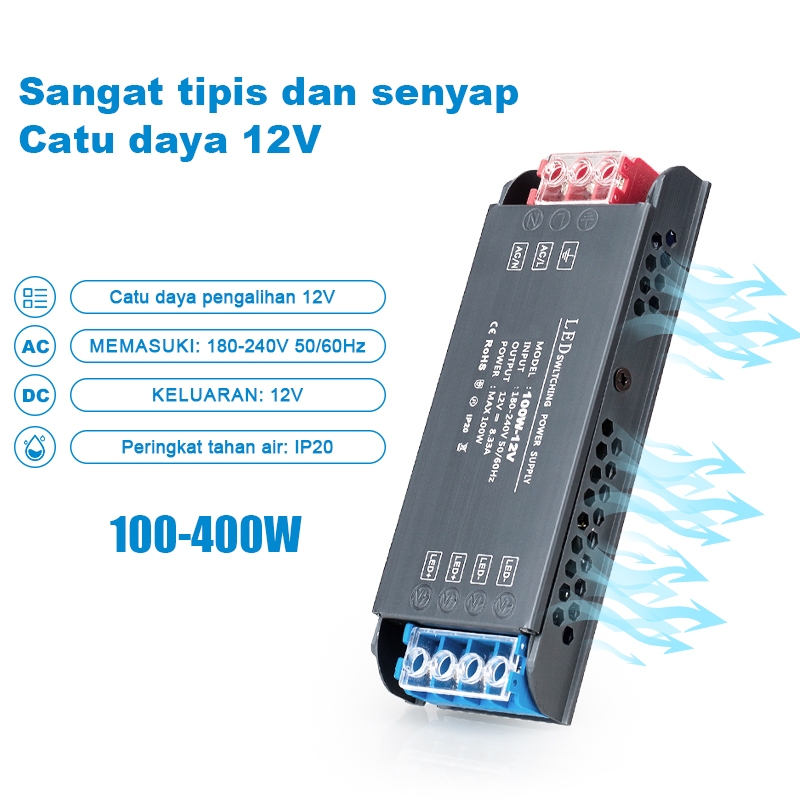 Jual Trafo LED Strip 100W/ 200W/300W/400W 12v Power Supply Slim Tipis ...