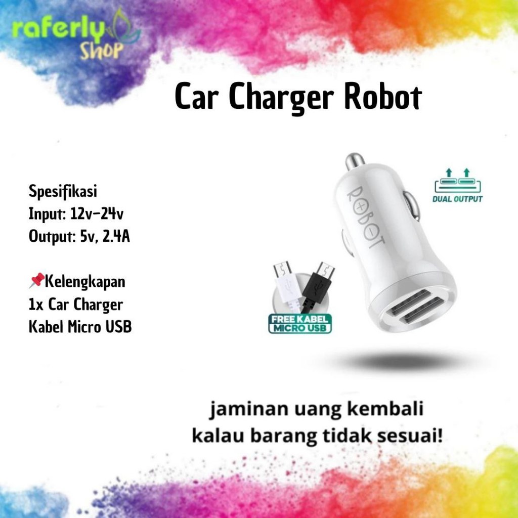 Jual ROBOT RT-C07 Car Charger Colokan Mobil - 2 Port USB - Free Kabel Micro USB - Garansi Resmi ...