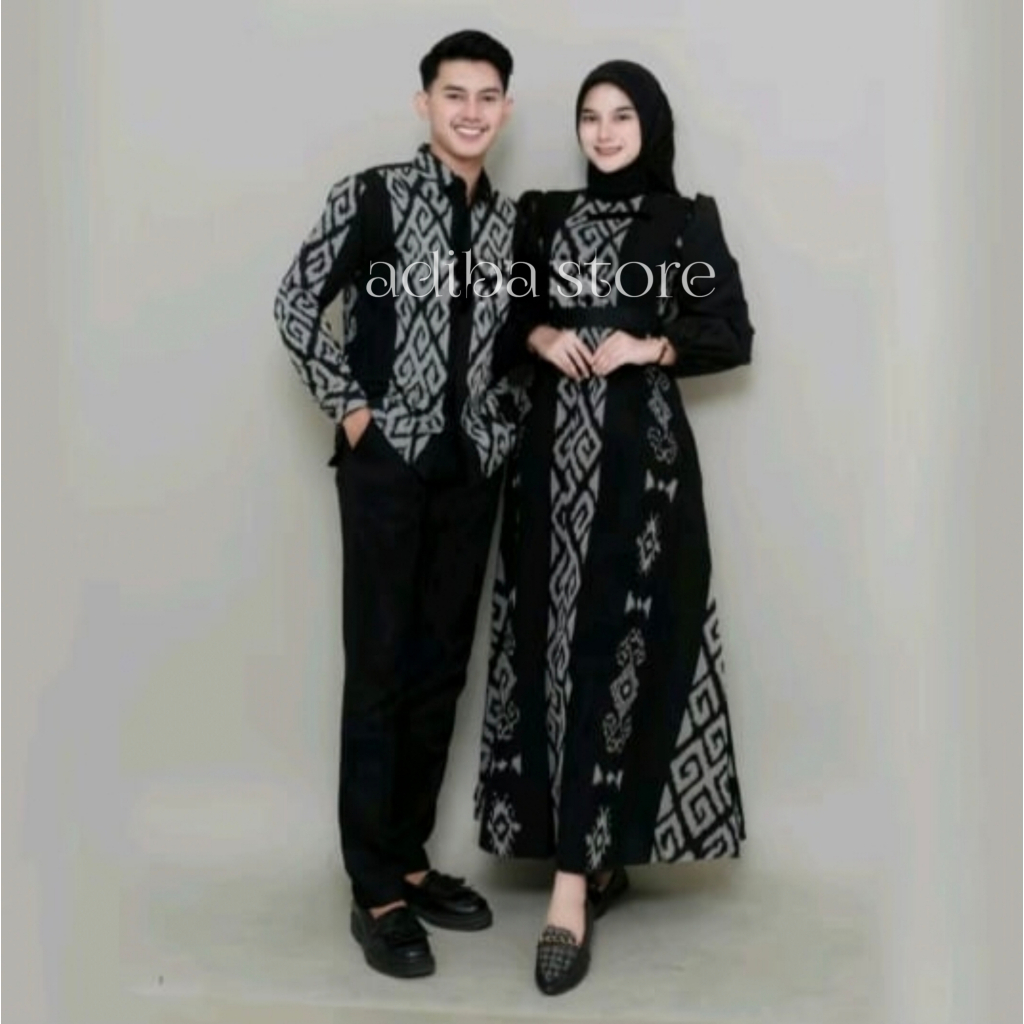 Jual ADIBA - BAJU TENUN COUPLE RANIA DRESS HITAM COUPLE KONDANGAN BAJU ...