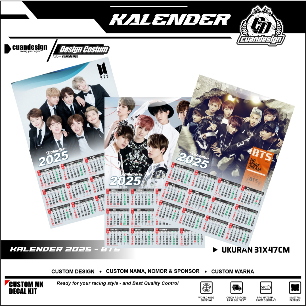 Jual POSTER KALENDER 2025 MOTIF K-POP BTS UKURAN 32X48CM KIM K-POP BTS ...