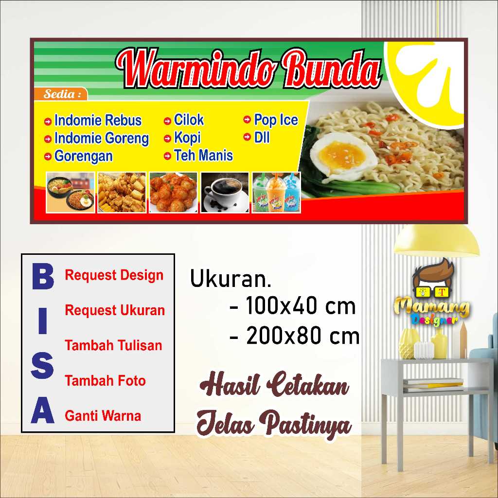 Jual Cetak Banner Spanduk Warmindo Design Warna Hijau bb | Shopee Indonesia