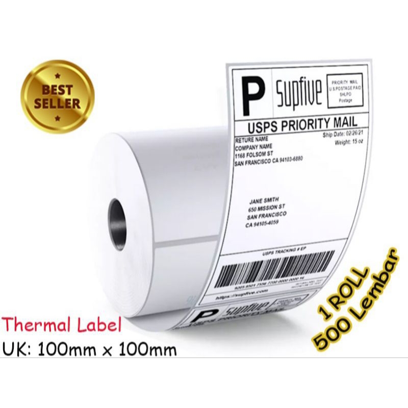 Jual KERTAS LABEL THERMAL 100x100 isi 500 STICKER BARCODE THERMAL 10X10 | Shopee Indonesia
