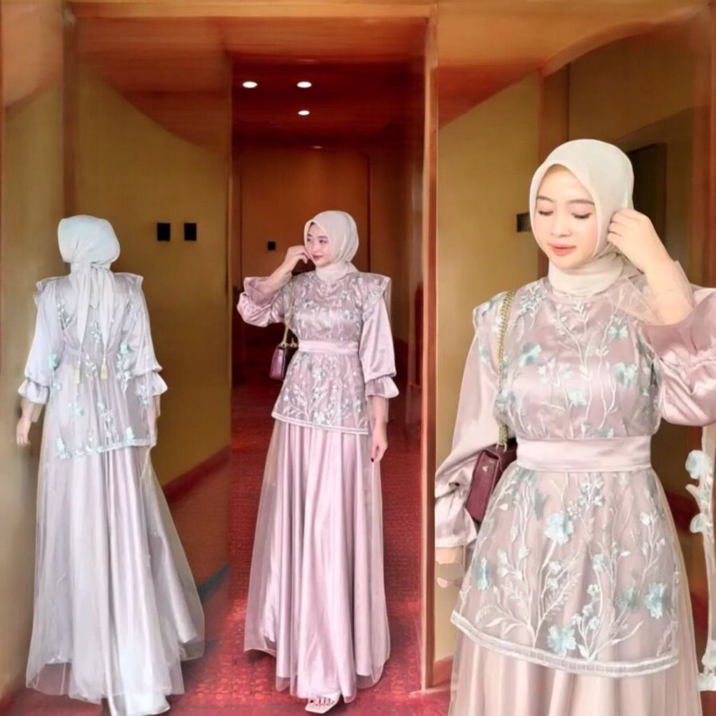 Jual Dress Kondangan Wanita Felarie Dress Vest Bahan Velvet mix Brukat Tile / Baju Gamis Lebaran ...