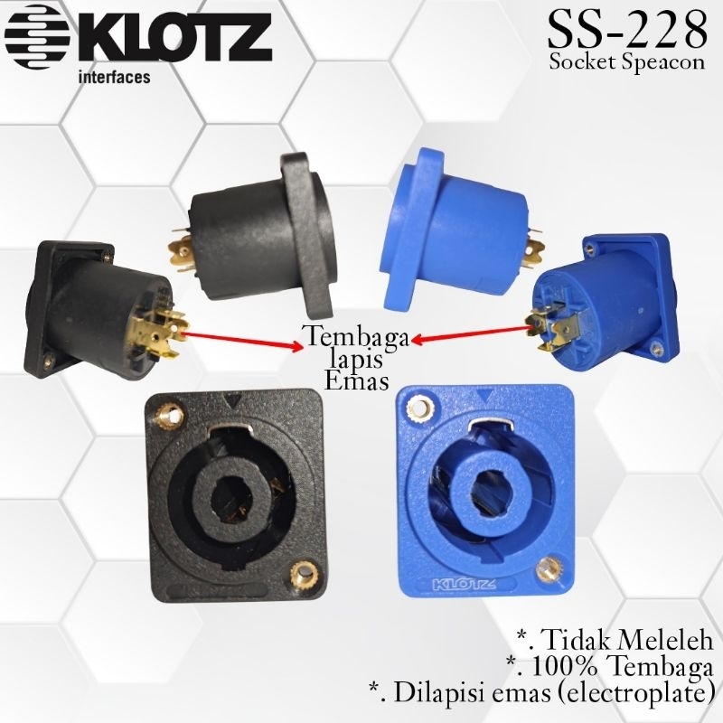Jual Klotz SS-228 Socket Speacon mur baut soket spikon Tembaga emas ...