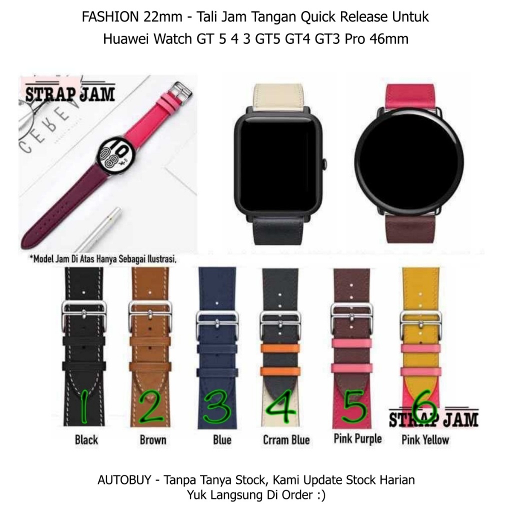 Jual Strap Jam Kulit 22mm Fashion Untuk Huawei Watch GT 5 4 3 GT5 GT4 ...