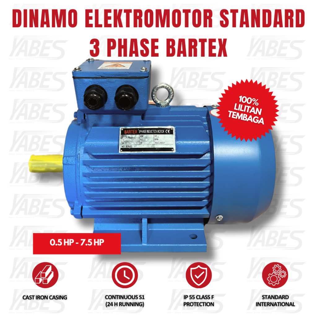 Jual BARTEX Dinamo 3 Phase 380v STANDARD 0.5 HP - 7.5 HP // 370 Watt - 5500 Watt 100% Lilitan ...