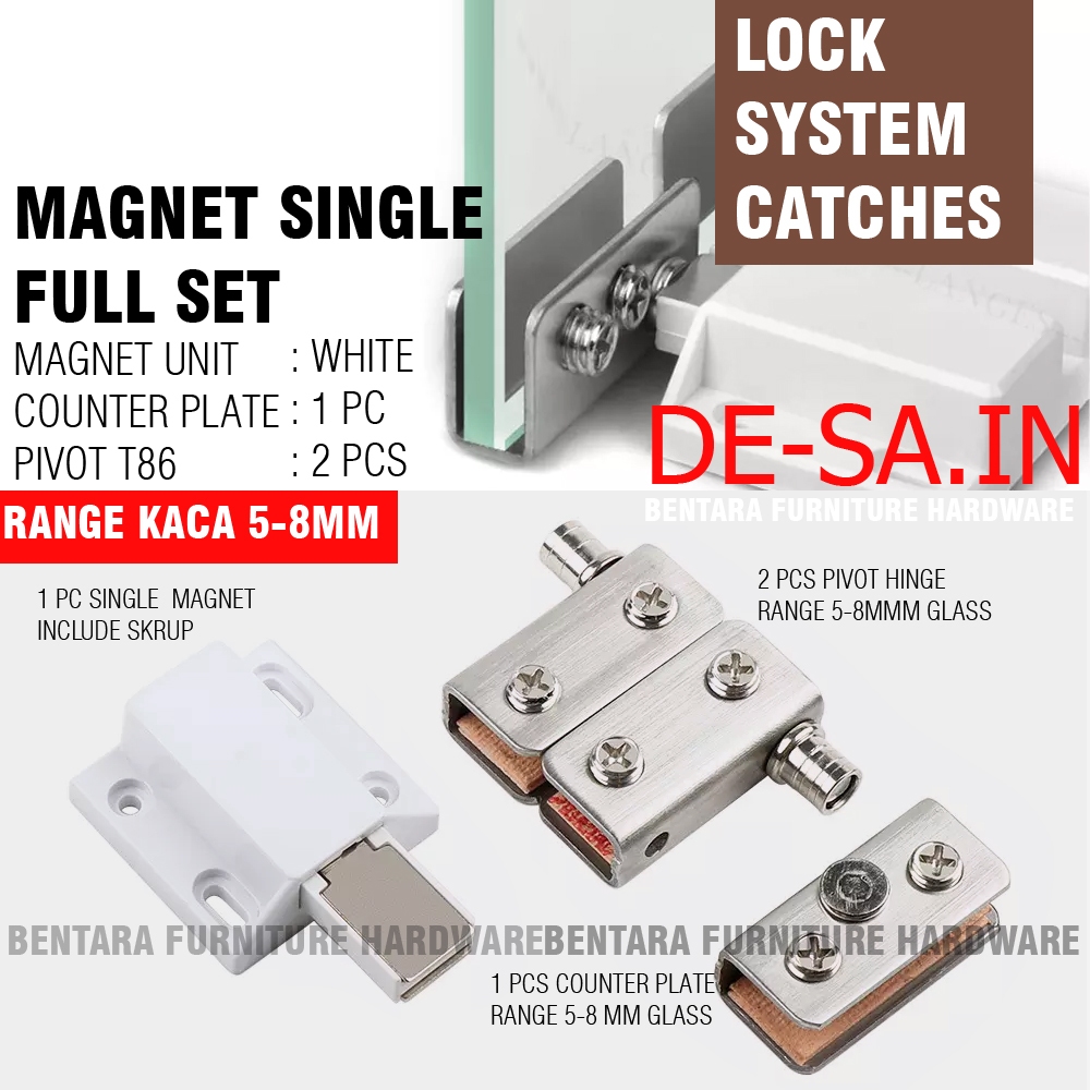 Jual (BUNDLE SET) MAGNET SINGLE + PUSH + ENGSEL PIVOT JEPIT PINTU KACA ...