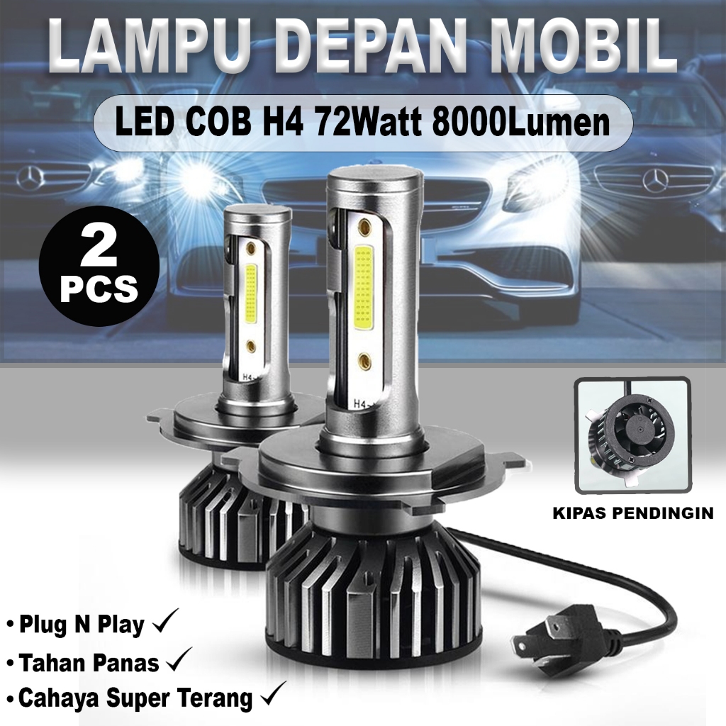 Jual 2 PCS Lampu Depan Mobil LED H4 HeadLamp Hi Low Beam Cahaya Putih Super Terang 72W/12V,24V ...