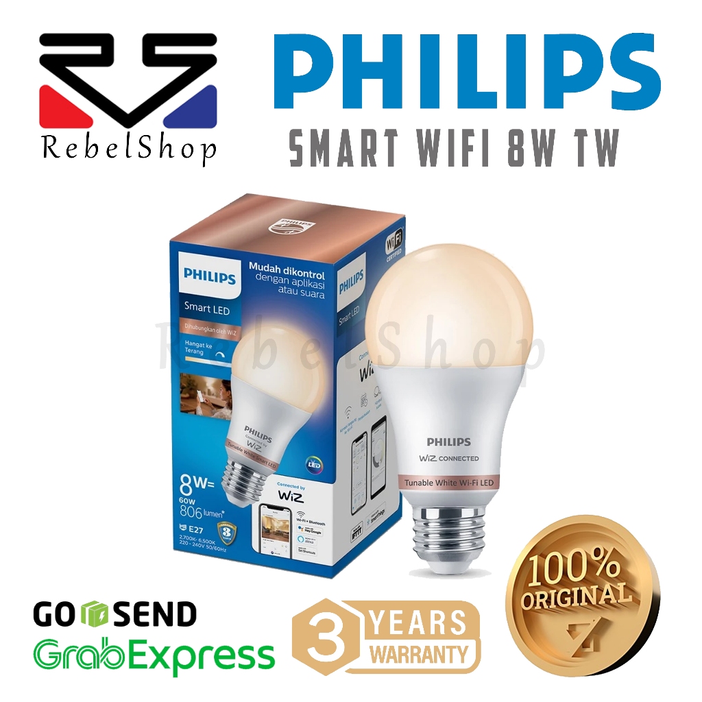 Jual Philips Smart WiFi Bohlam Lampu LED Bulb 8W Tunable White Wiz - 8 Watt | Shopee Indonesia