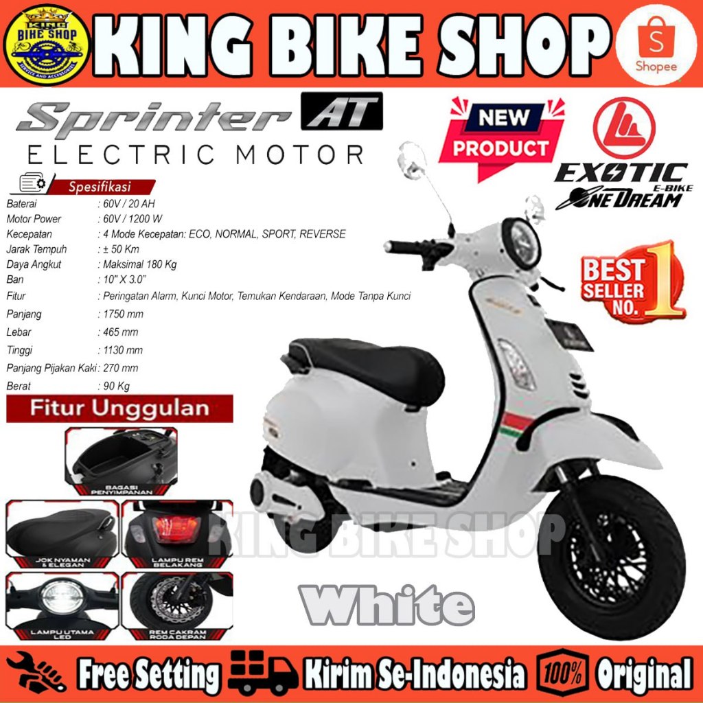 Jual Sepeda Motor Listrik EXOTIC SPRINTER AT NEW 1200 Watt Electric E ...