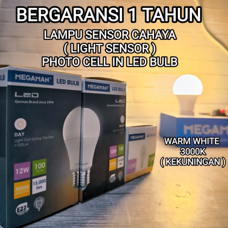 Jual MEGAMAN LIGHT SENSOR LAMPU LED SENSOR CAHAYA KUNING 12W 12 WATT SNI WARM WHITE 3000K ...