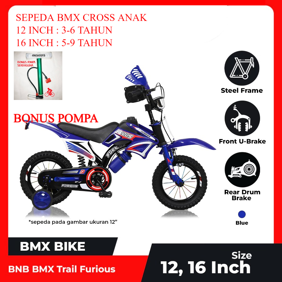 Jual Sepeda BMX Anak Cross BNB FURIOUS (3-9 Tahun) 12, 16x2.40 Inch ...