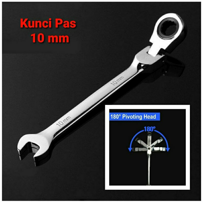 Jual Kunci Ring Pas 10 inch Kombinasi Fleksibel Ratchet dan Wrench 10 ...