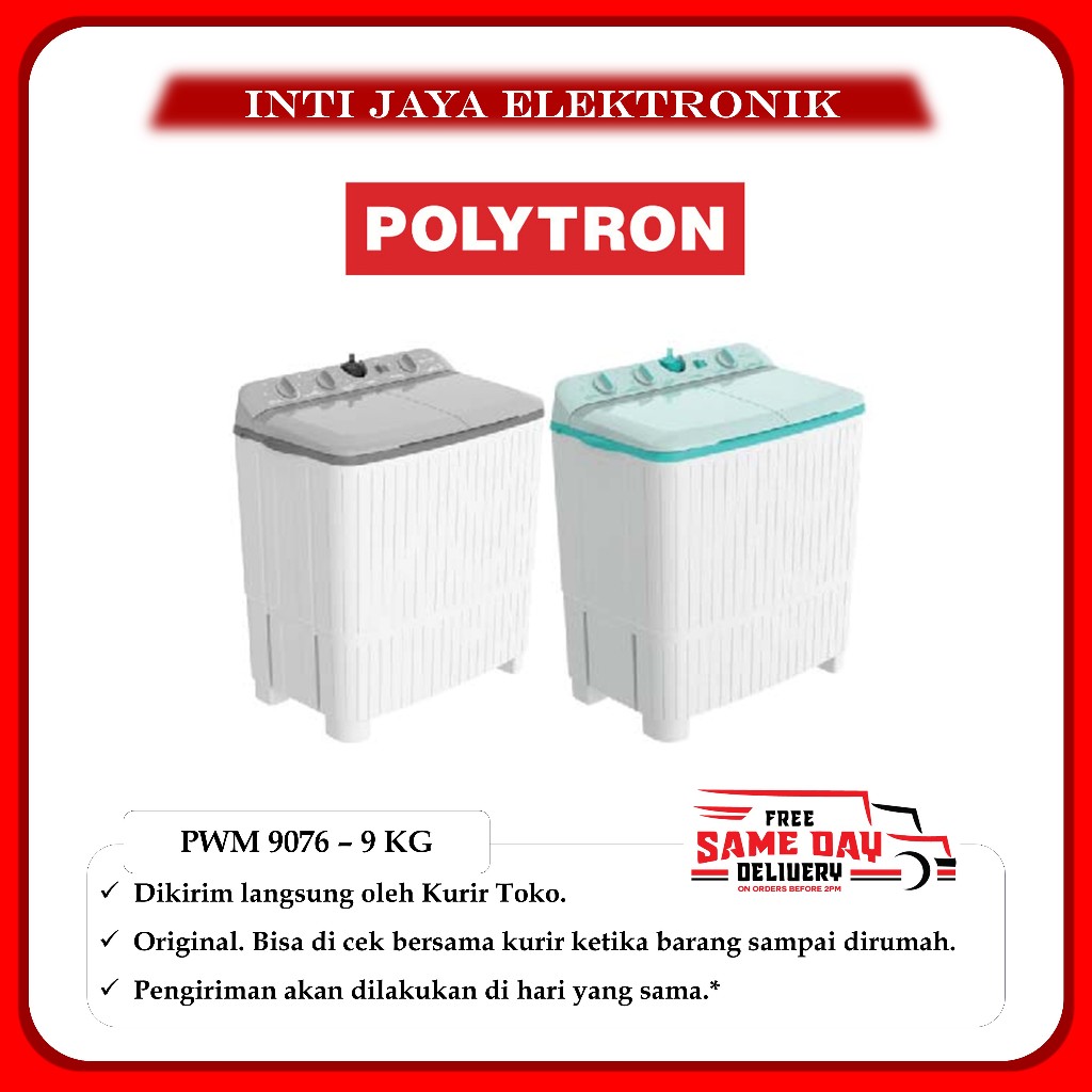 Jual MESIN CUCI POLYTRON 9 KG DUA TABUNG HIJAB MODE PWM 9076 POLYTRON ...