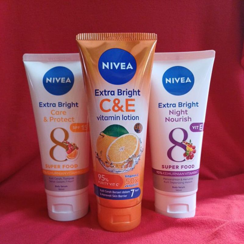 Jual [Paket isi 3 pcs] Paket Body Serum Nivea Care&Protect 180ml , Extra Bright C&E Vitamin ...