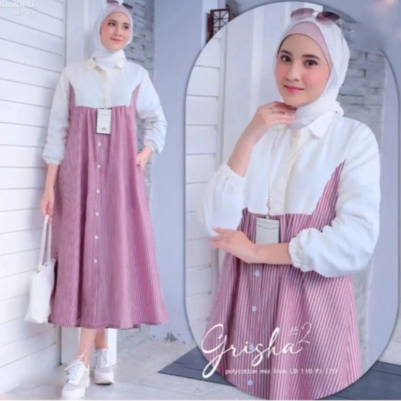 Jual Sofi Midi Dress bahan Polo Linen Motif Salur Garis Garis Fashion Muslim Terbaru | Shopee ...