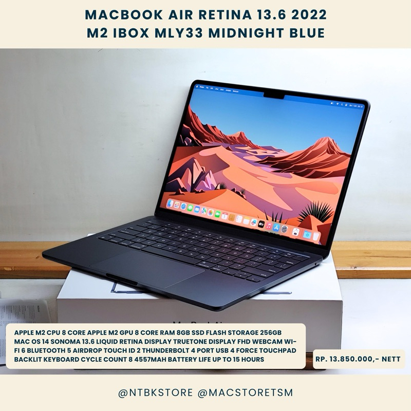 Jual MacBook Air Retina M2 2022 MLY33 ID/A iBox 256GB 8GB 13.6 inch ...
