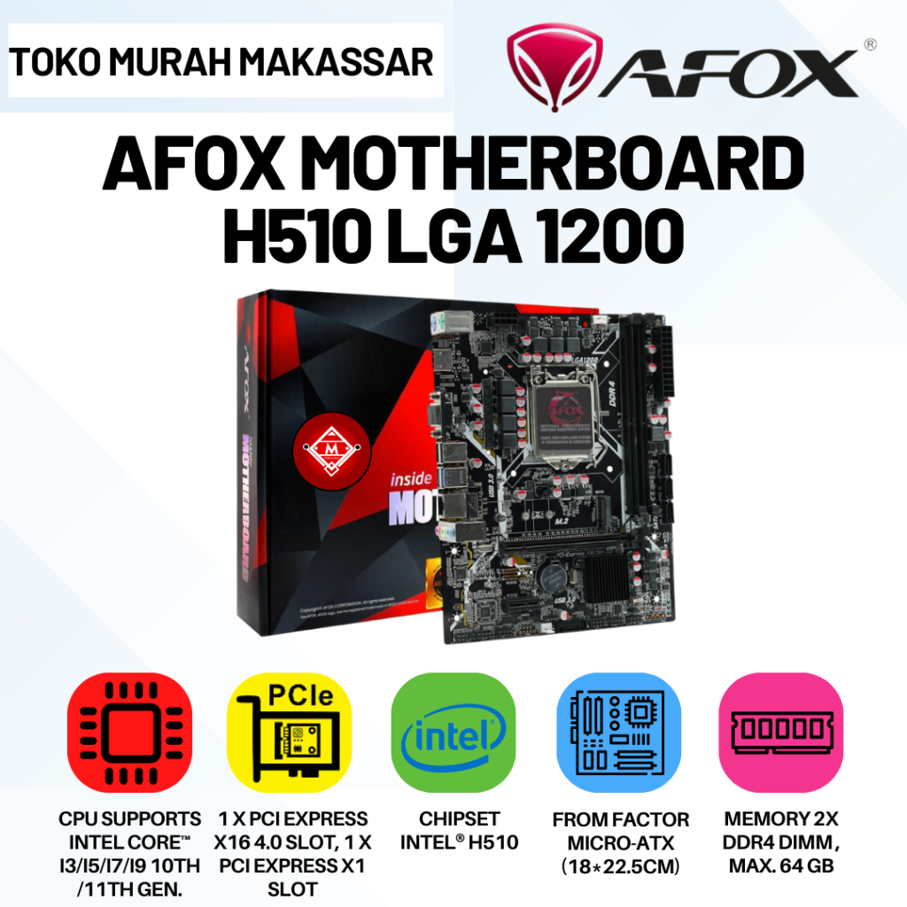Jual Motherboard AFOX H510 Micro-ATX (18*22.5cm) | AFOX IH510D4 MA6 V2 ...