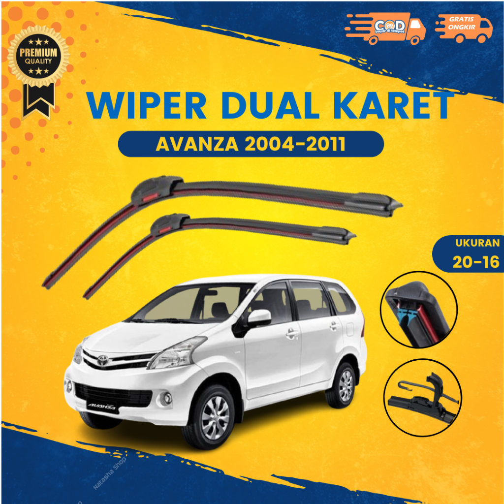 Jual Wiper Dual Karet Double Blade AVANZA 2004-2011 Ukuran 20 - 16 inci | Wiper Mobil Frameless ...