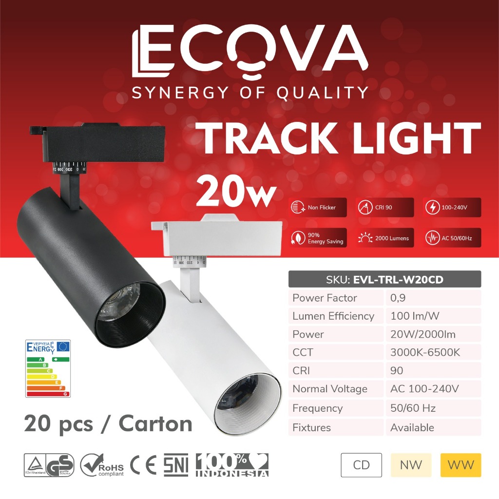 Jual Ecova Track Light LED 10W 20W 30W Warm White & Aksesoris Track Spot Light Lampu Sorot Rel ...