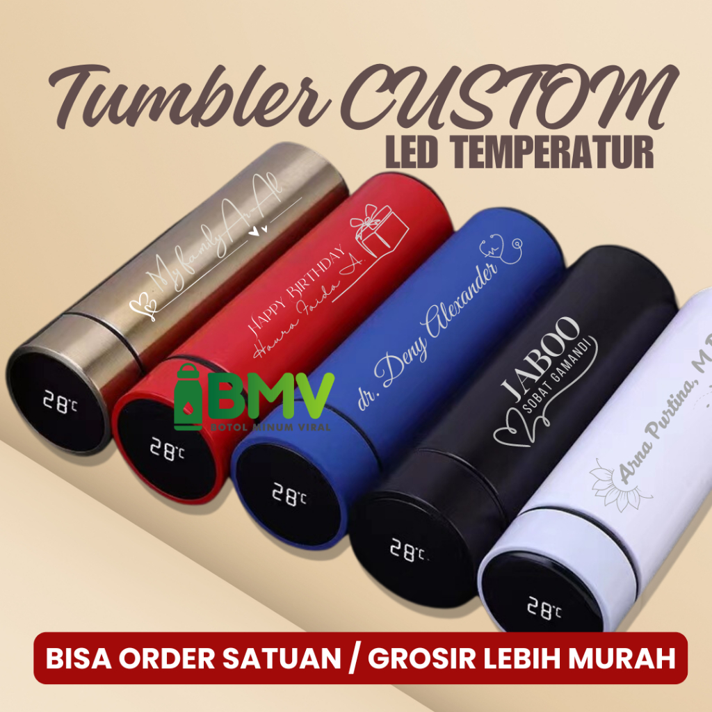 Jual Tumbler Custom Grafir Nama Logo Termos LED Stainless Steel 500 ml ...