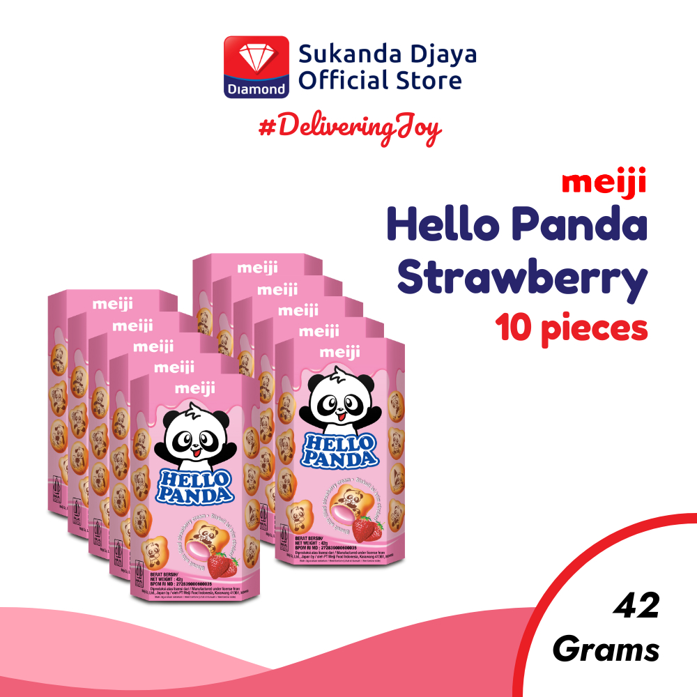 Jual Meiji Hello Panda Biskuit Strawberry Snack Ringan 42 Gr [ISI 10 ...