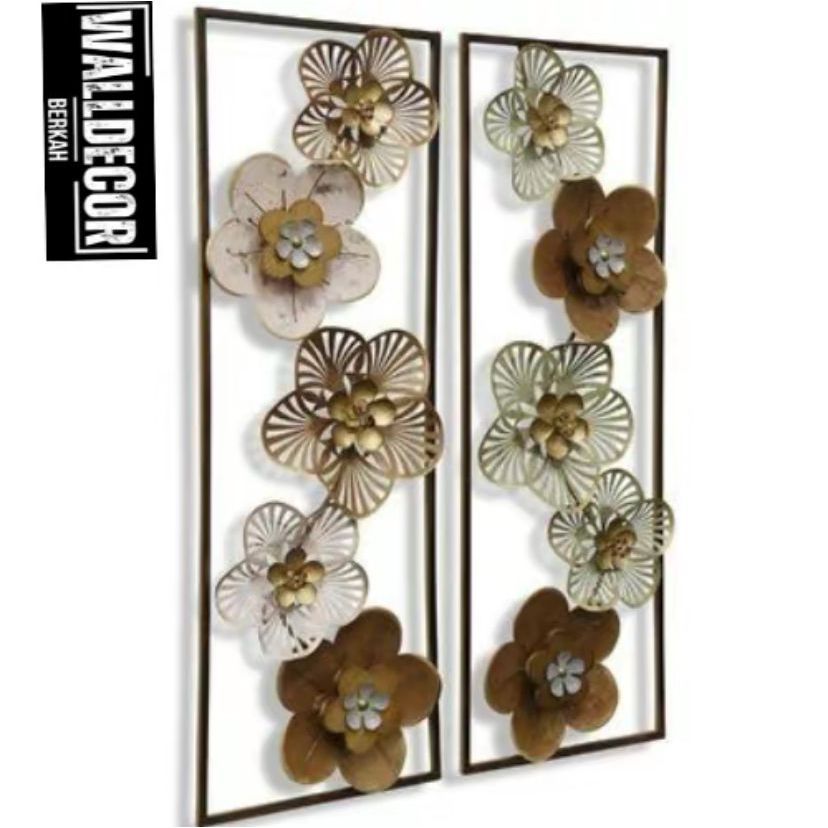 Jual Walldecor Berkah Hiasan Dinding Frame Metal Black 85x31 Daun Bunga ...