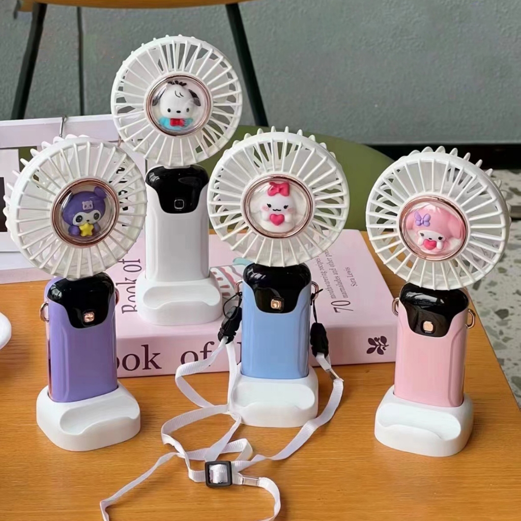 Jual Kipas Mini Portable Fan Lipat Karakter Lucu LED Display 18650 mAh ...