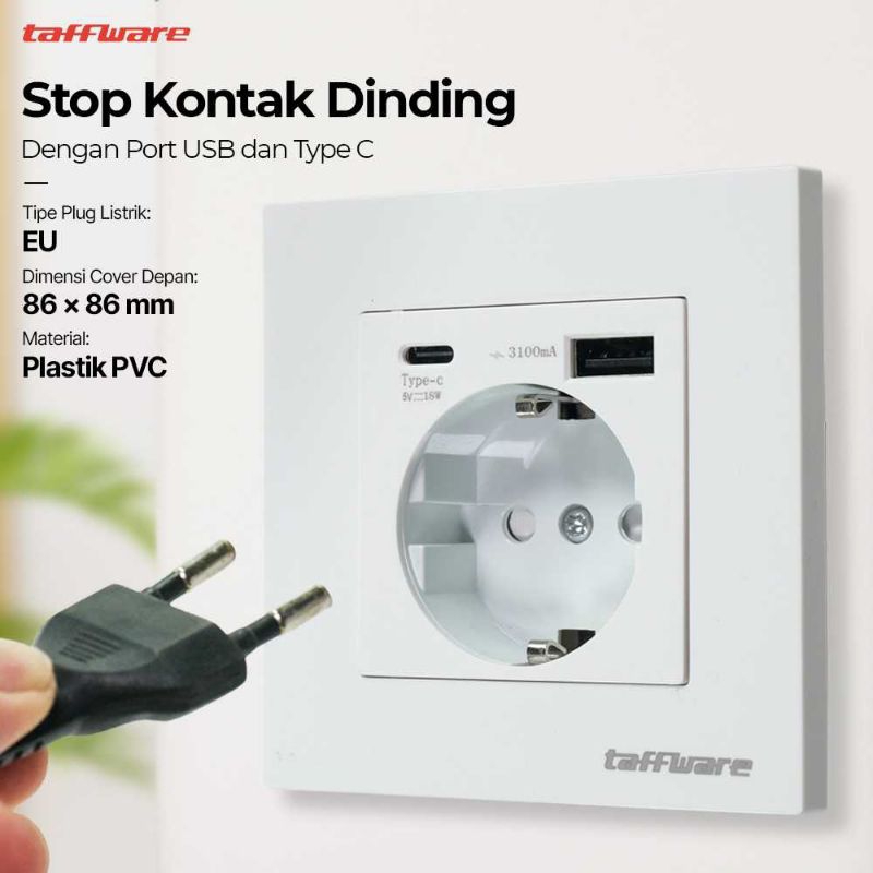 Jual Stop Kontak Dinding USB Type-C Soket Listrik Square Wall Socket ...