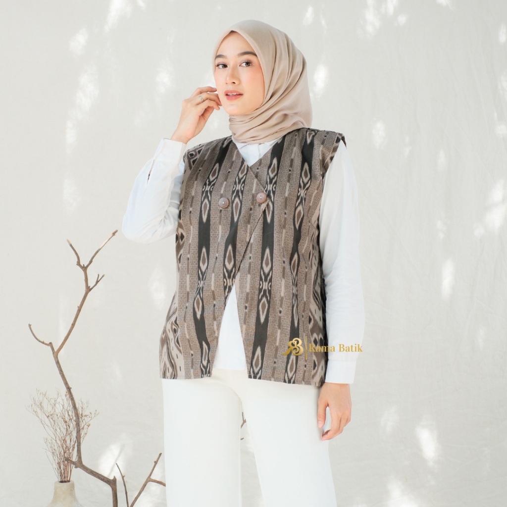 Jual Vest Batik Wanita Rompi Batik V-Neck Atasan Wanita Outer Batik ...
