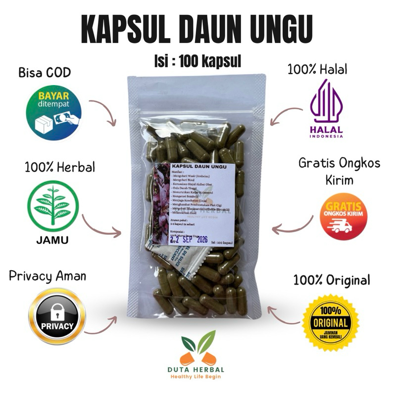 Jual Kapsul Daun Ungu Isi 100 Asli untuk Wasir (Ambeien) | Shopee Indonesia