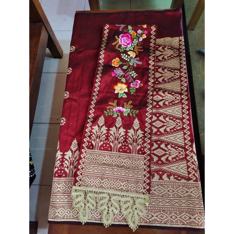 Jual Songket silungkang full kristal selendang sulam warna marun gold ...